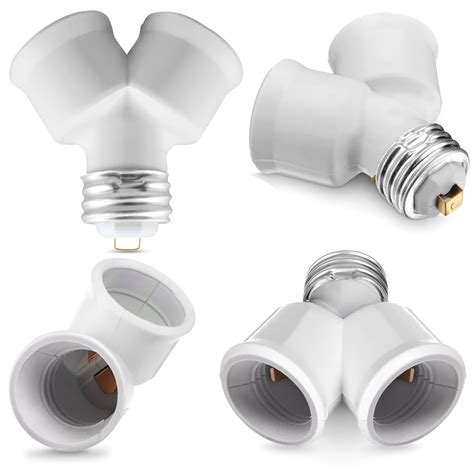4pcs Double Light Bulb Socket Adapter Twin Socket Adapter E26 Led