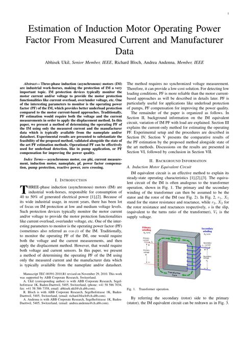 PDF Estimation Of Induction Motor Operating Power Factor From Measured Current And