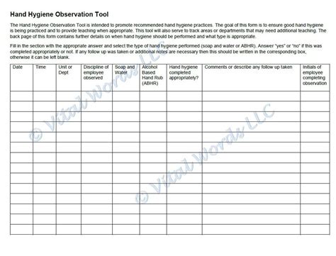 Hand Hygiene Observation Audit Tool Etsy