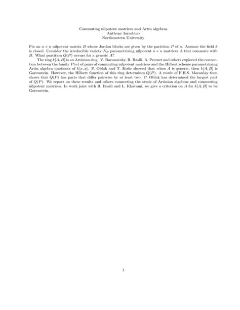 commuting nilpotent matrices and artin algebras anthony iarrobino
