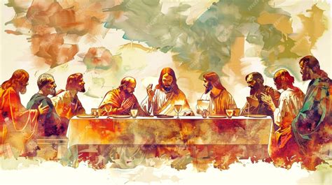Premium Photo A Watercolor Painting Depicting The Last Supper With