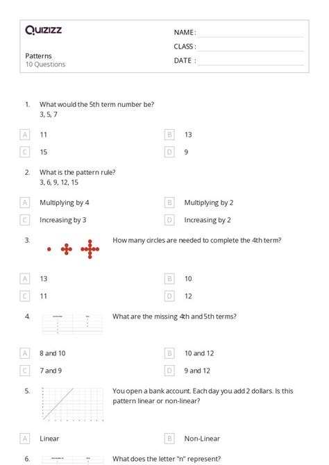 50 Number Patterns Worksheets For Grade 6 On Quizizz Free And Printable