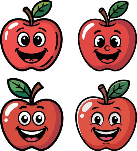 Cheerful Cartoon Apple Character With Clean Line Art And Flat Colors