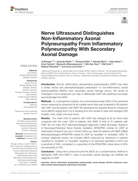 Pdf Nerve Ultrasound Distinguishes Non Inflammatory Axonal
