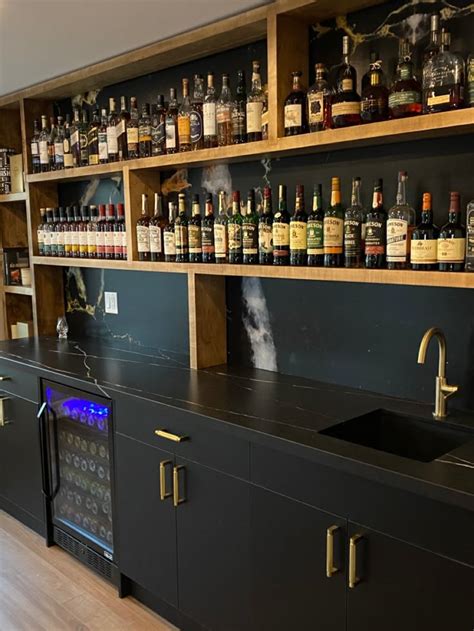Modern Home Bar With Liquor Bottles Black Bar Top Whiskey Bar