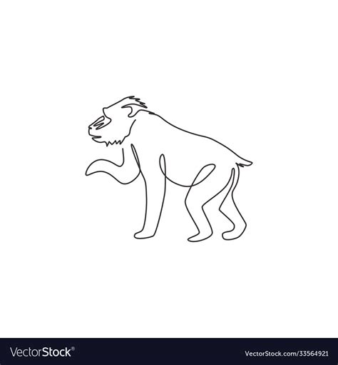 One Single Line Drawing Adorable Mandrill Vector Image