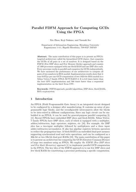 Pdf Parallel Fdfm Approach For Computing Gcds Using The Fpga