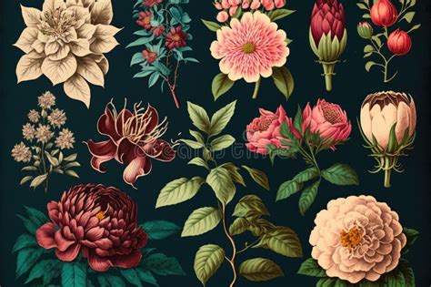 A Collection Of Vintage Flower Illustrations Featuring Delicate Hand