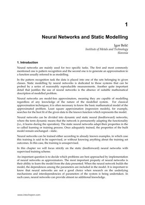 Pdf Neural Networks And Static Modelling Intech Intech Neural