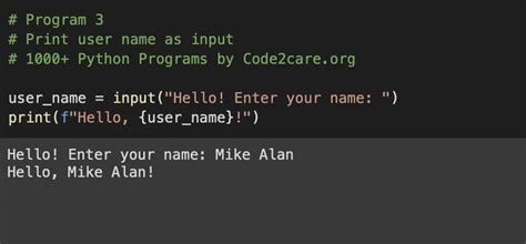 Program 3 Print The Name Of User As Input 1000 Python Programs