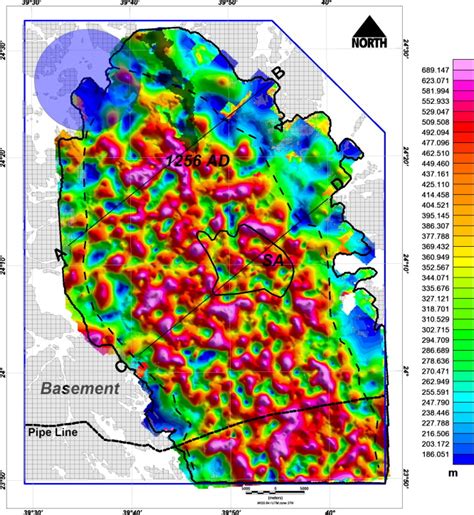 shows euler deconvolution map as a grid where pink color shows the