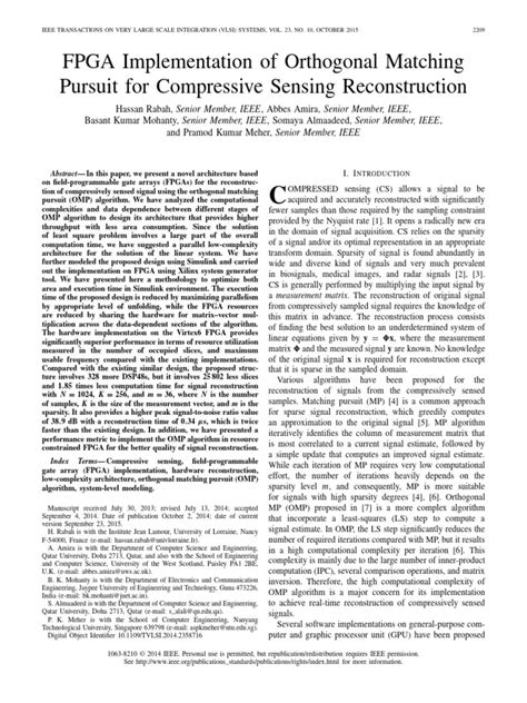 Fpgaimplementationoforthogonalmatchingpursuitforcompressive