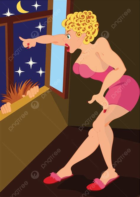 Animated Lady Indicating Towards The Window With Her Finger Vector