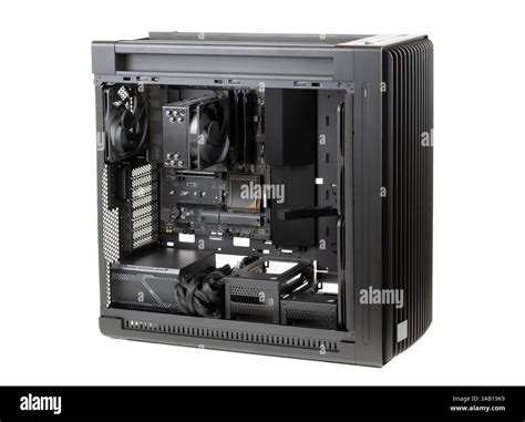 Side View Big Tower Pc Case Chassis Inside Motherboard Cpu Fan Ssd Memory Power Supply