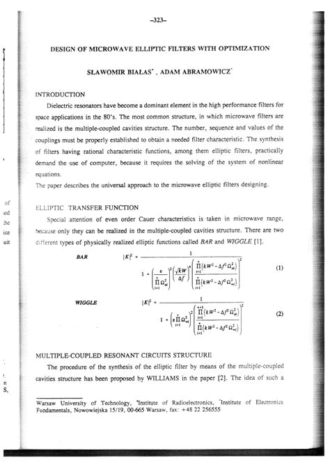 Pdf Design Of Microwave Filters With Optimization