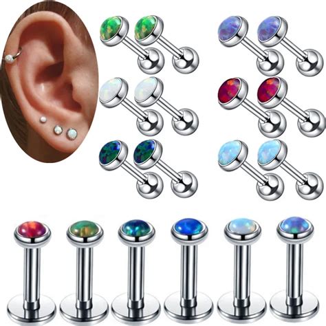 스테인레스 스틸 오팔 Labret 립 피어싱 로트 16g 연골 피어싱 스터드 Labret 귀걸이 오팔 립 피어싱 Tragus
