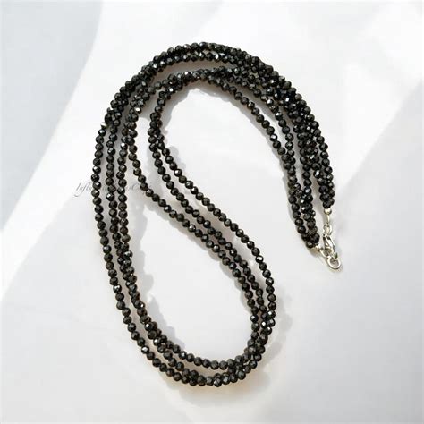 Black Spinel Beaded Necklace Sterling Silver Clasp 3mm Faceted