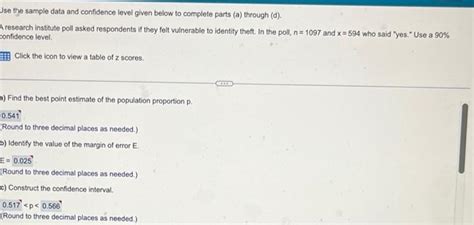 Solved Jse The Sample Data And Confidence Level Given Below Chegg Com