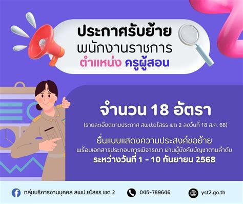 📢ประกาศตำแหน่งว่างพนั กลุ่มบริหารงานบุคคล สพป ยโสธร เขต 2 Facebook