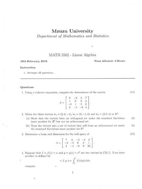 Linear Algebra End Of Semester Examination February 2019 Pdf