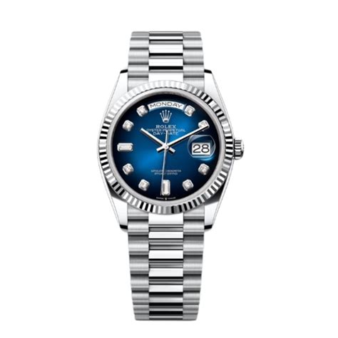 Rolex Day Date Ref 128236 36mm Platinum Ombré Blue Dial Diamond Marke