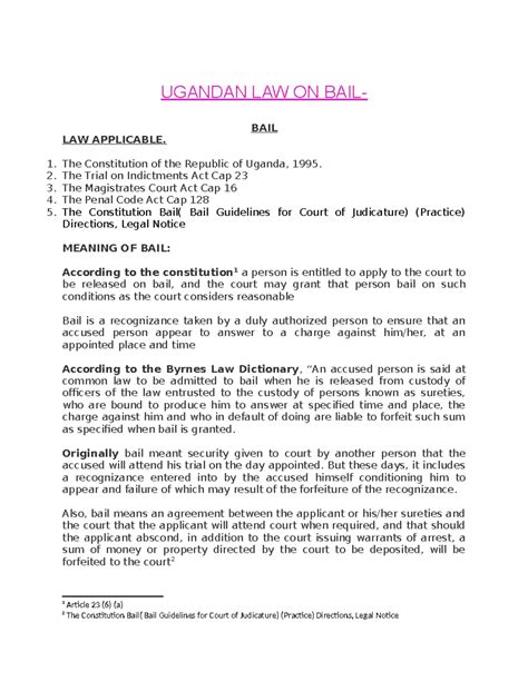 Bail Bail Ugandan Law On Bail Bail Law Applicable 1 The