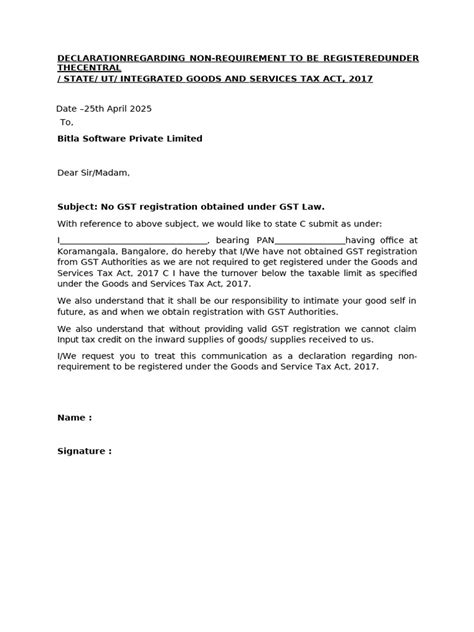 Declaration Regarding Non Gst Pdf