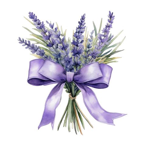 Lavender Ribbon Watercolor Illustration Lavender Clipart Stock