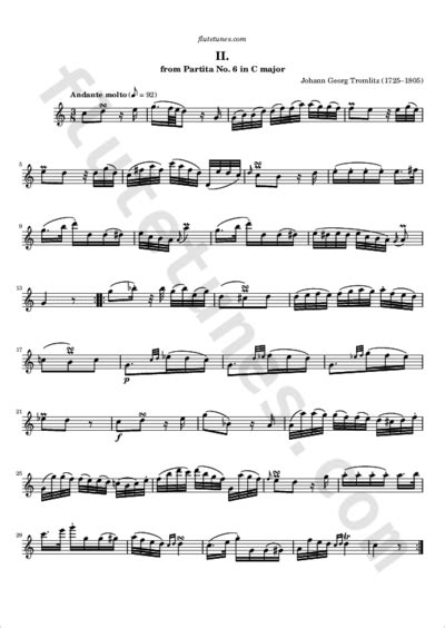 Andante Molto From Partita No 6 In C Major J G Tromlitz Free Flute Sheet Music