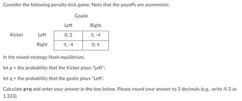 Solved Consider The Following Penalty Kick Game Note That
