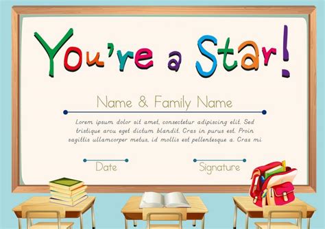 Certificate Template With Books In Classroom Background 373972 Vector