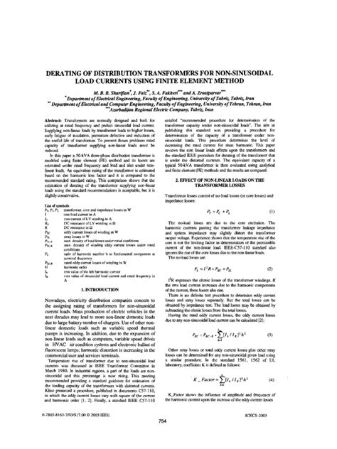 Derating Of Distribution Transformers For Non Sinusoidal Load Currents Using Finite Element