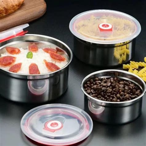 Комплект от три броя кутии за съхранение от неръждаема стомана с пластмасови капаци Sd303 ⭕️ ТОП