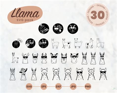 30 Llama Svg Bundle Llama Face Svg Files Digital Alpaca Design