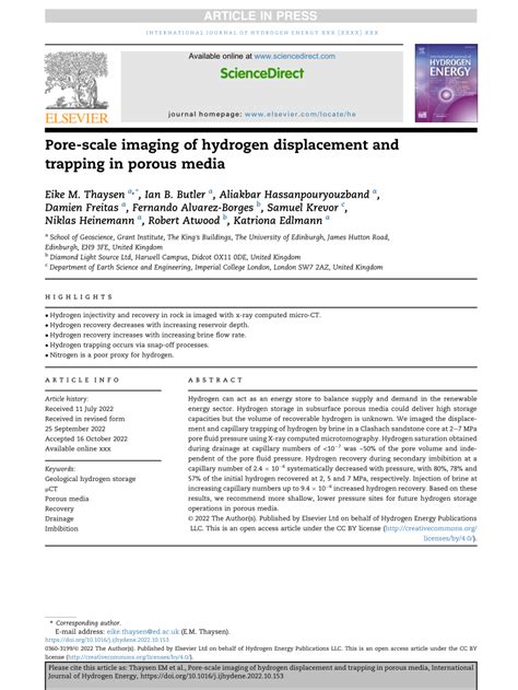 Pdf Pore Scale Imaging Of Hydrogen Displacement And Trapping In Porous Media