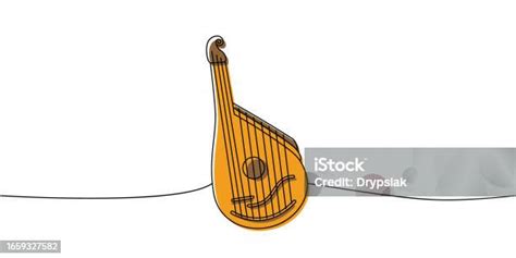Bandura 현악기 한 줄 컬러 연속 그리기 악기 연속 한 줄 그림 벡터 선형 그림입니다 고대의에 대한 스톡 벡터 아트 및 기타 이미지 Istock