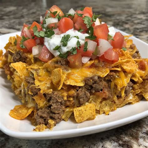 Cheesy Dorito Taco Casserole Loaded With Beef And Cheese Bake It Good
