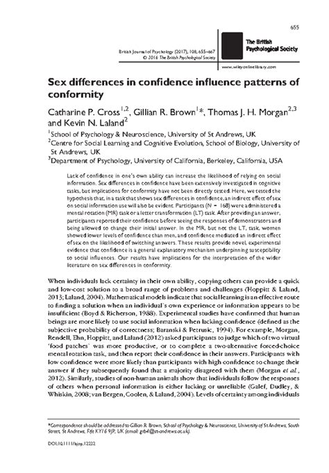 Sex Differences In Confidence Influence Patterns Of Conformity British Journal Of Psychology