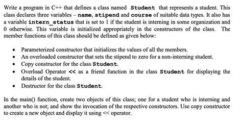 Solved Write A Program In C That Defines A Class Named