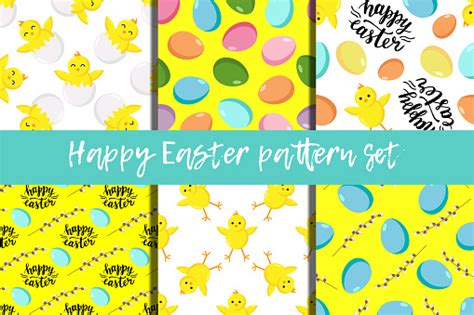 행복 부활절 원활한 패턴 세트 6 봄 시즌 휴일 따옴표와 카드 배너 포스터 머그잔 스크랩북 베개 케이스 전화 케이스 및 옷