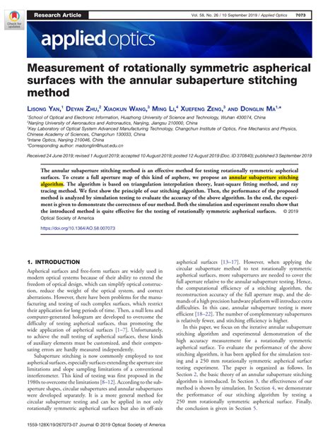 Pdf Measurement Of Rotationally Symmetric Aspherical Surfaces With The Annular Subaperture