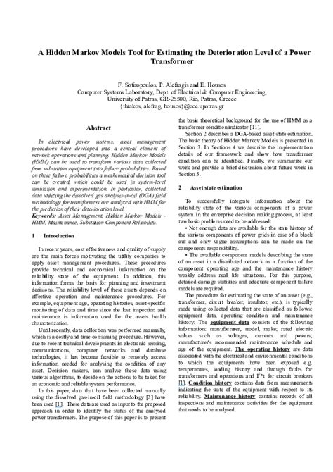 Pdf A Hidden Markov Models Tool For Estimating The Deterioration