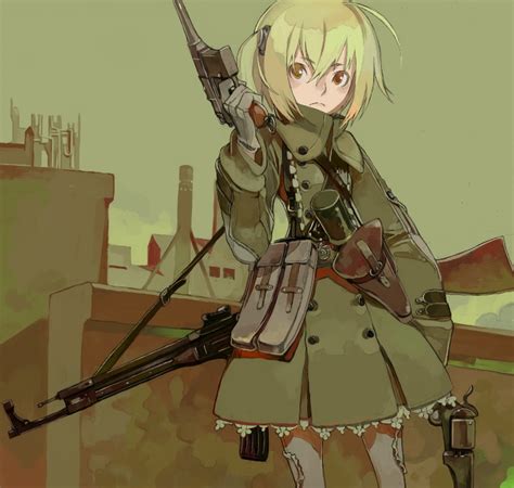 Safebooru Belt Blonde Hair Camouflage Dress Dual Wielding Explosive