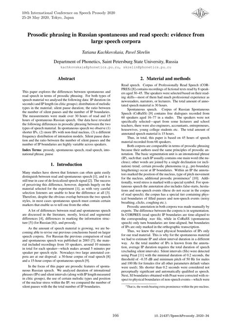 Pdf Prosodic Phrasing In Russian Spontaneous And Read Speech