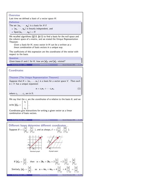 Math1014 Linearalgebra Lecture08 Handout Pdf Basis Linear Algebra Vector Space