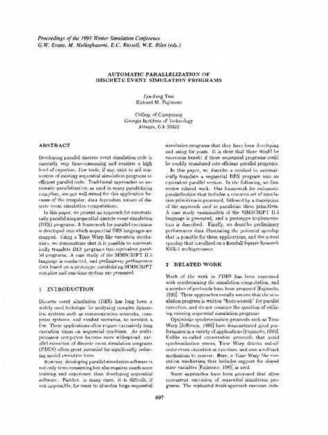 Automatic Parallelization Of Discrete Event Simulation Programs Ieee Conference Publication