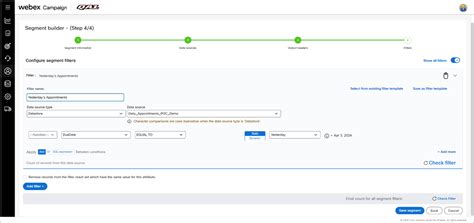 Segment Filter Screen Deprecated Options