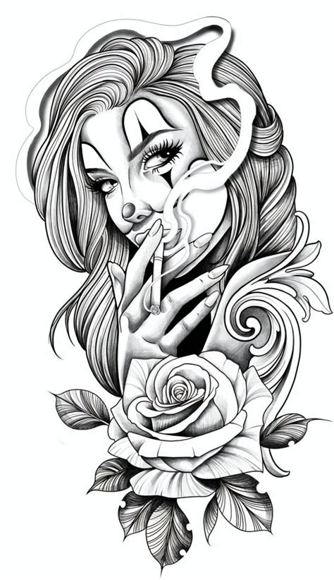 Chicano Clown Tattoo Girl Smoking Art Poster Etsy