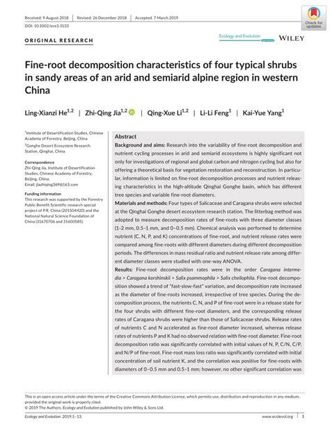 Pdf Fine‐root Decomposition Characteristics Of Four Typical Shrubs In