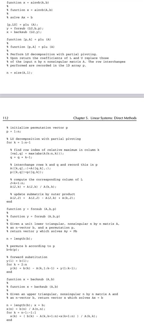Solved The MATLAB Code For Solving Linear Systems Of Chegg
